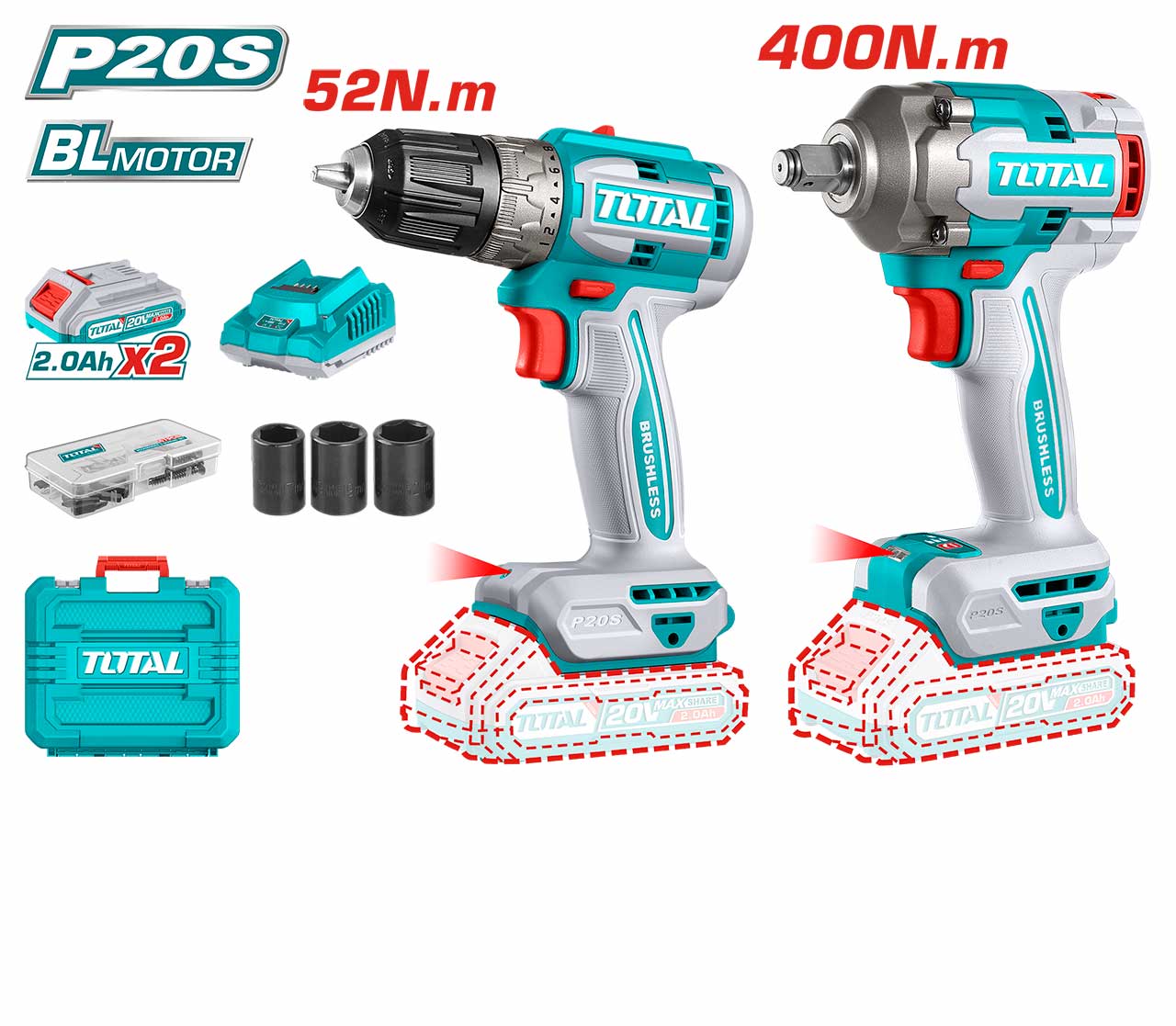 Total Tools Cordless 2 pcs combo kit cordless drill And impact wrench