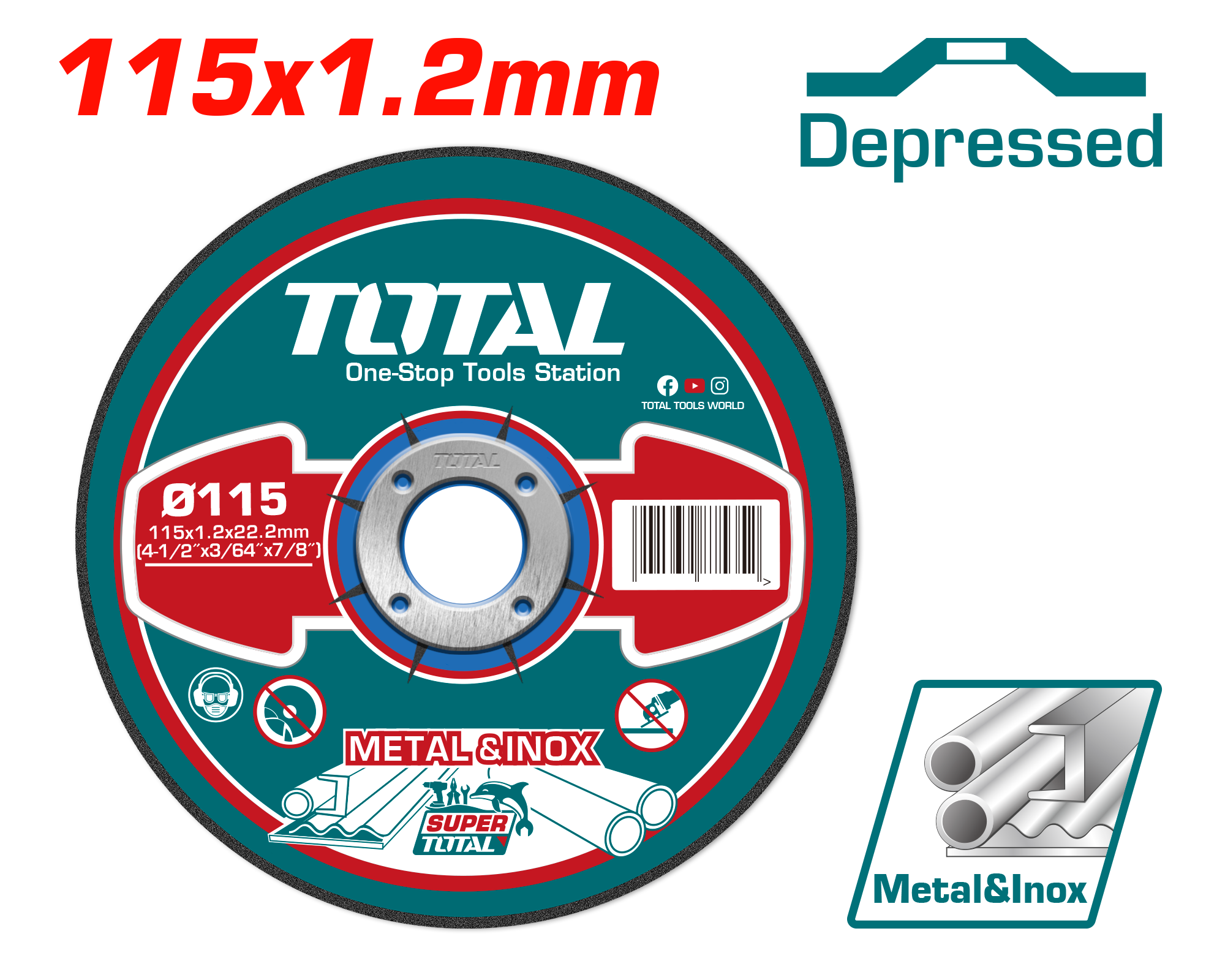 Total tools Abrasive metal cutting disc 4.5 inch 1.2 mm - TAC2121152