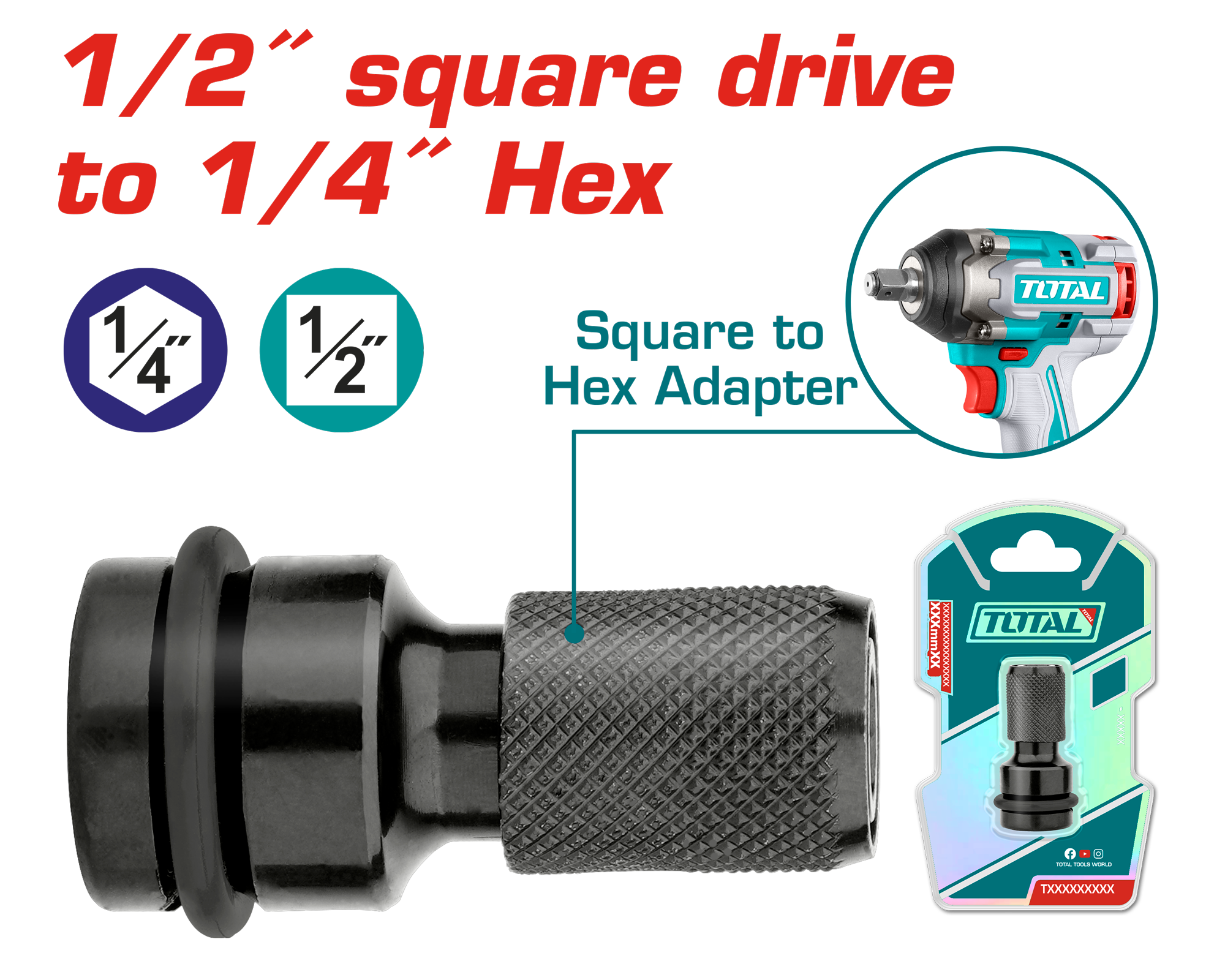 Total tools Square 1/2 " to Hex 1/4 " Adapter - TAC60501