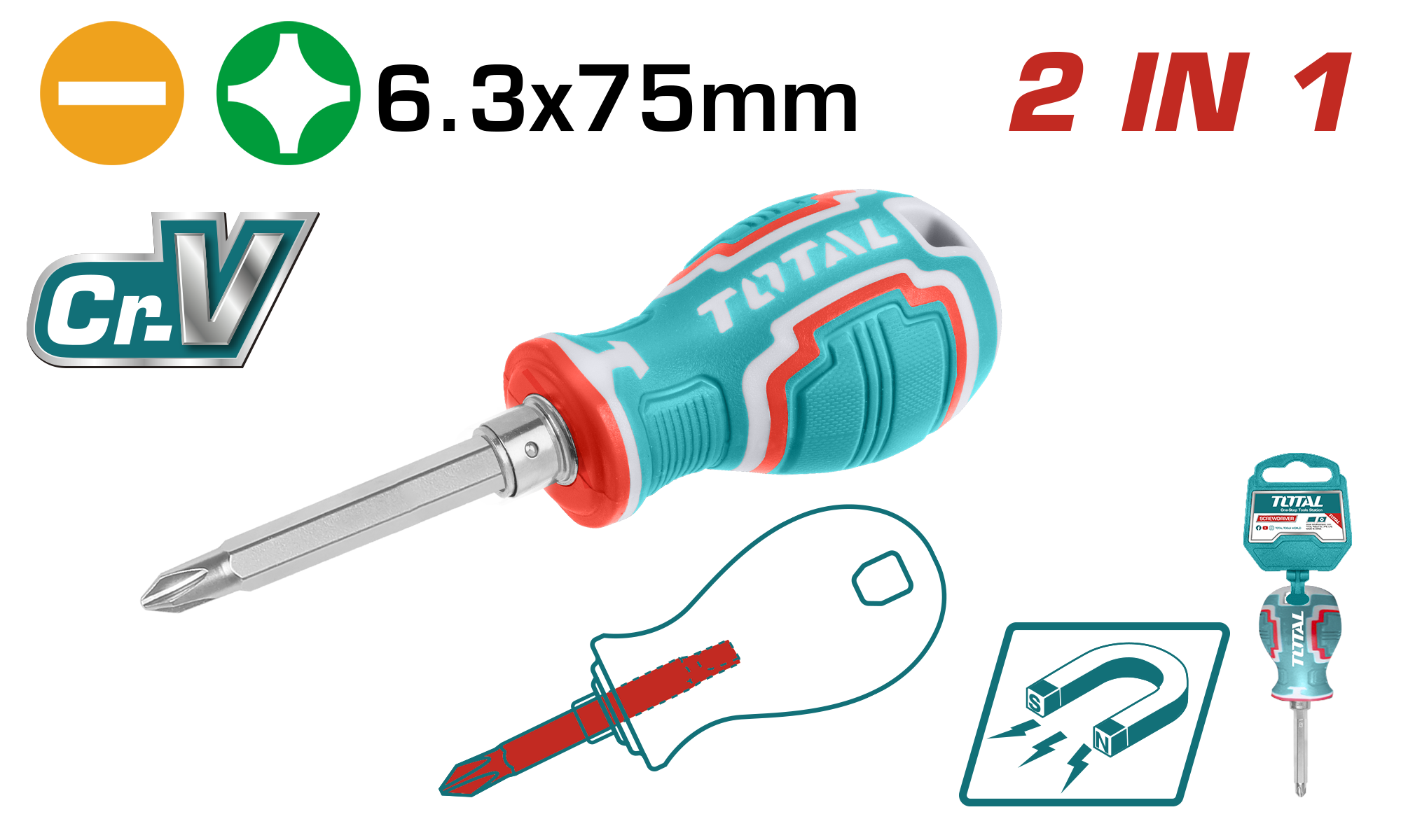 Total tools 2 In 1 interchangeable screwdriver set - THT250216