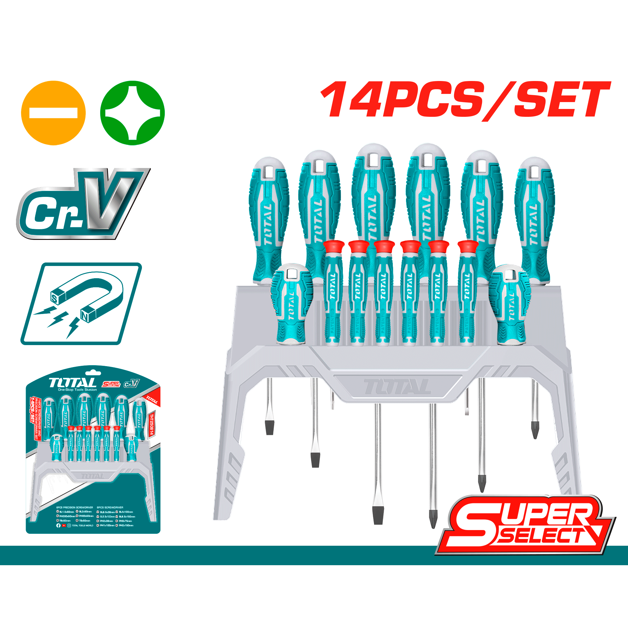 TOTAL TOOLS 14Pcs screwdriver and precision screwdriver set with plast