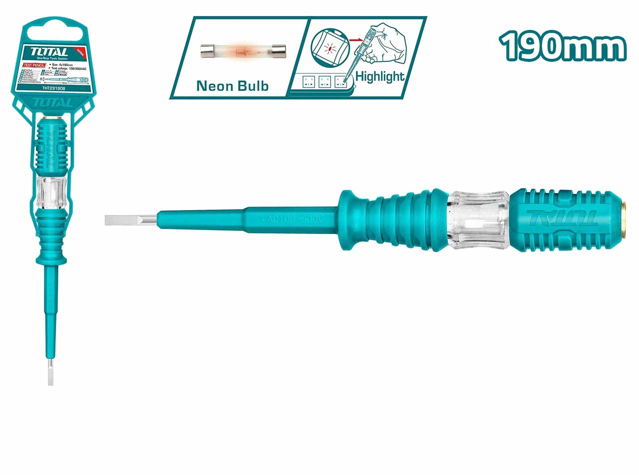 TOTAL TOOLS Test pencil 4 x 190mm / AC 100 - 500V - THT291908