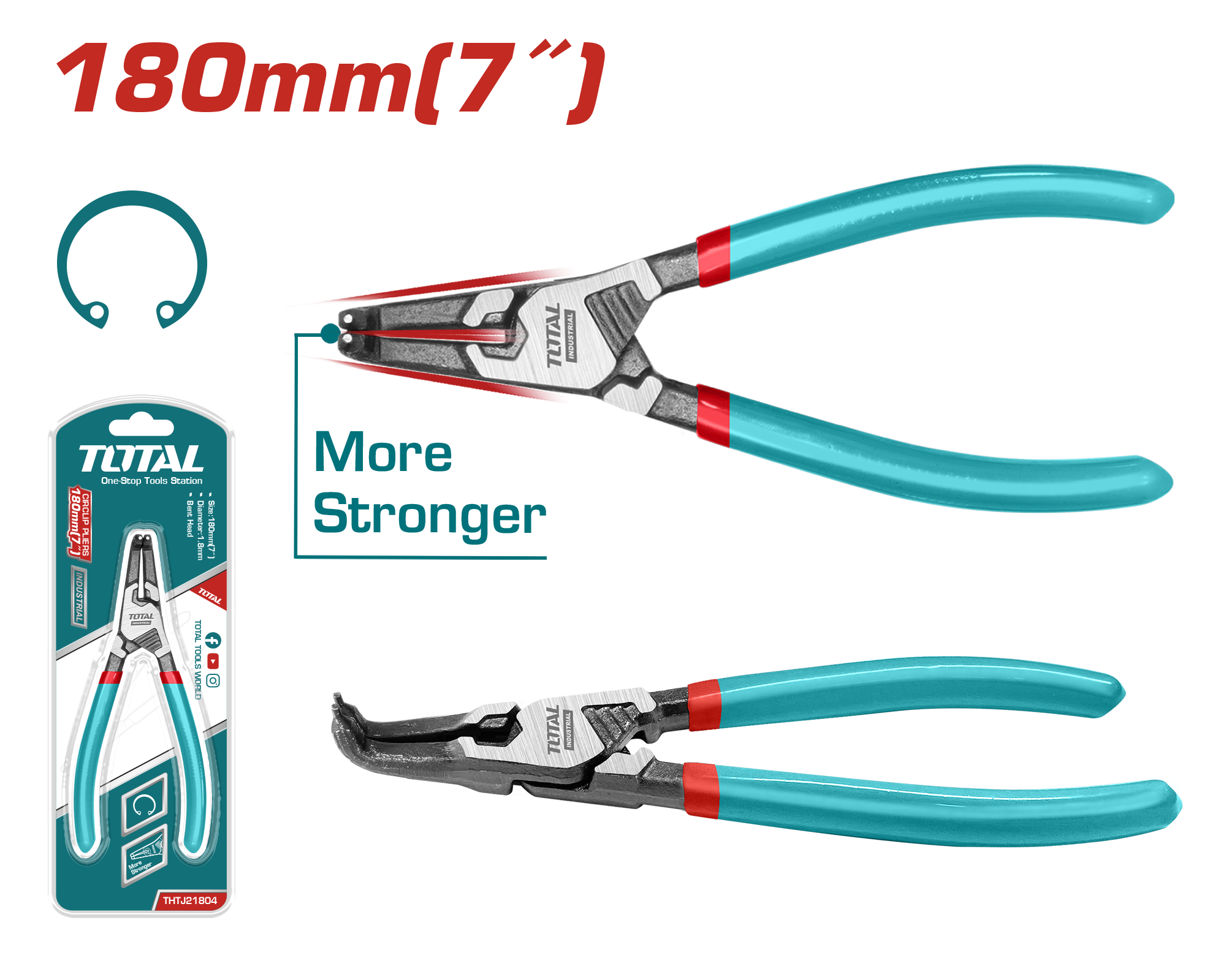 Total tools Bent internal circlip pliers 7"- THTJ21804