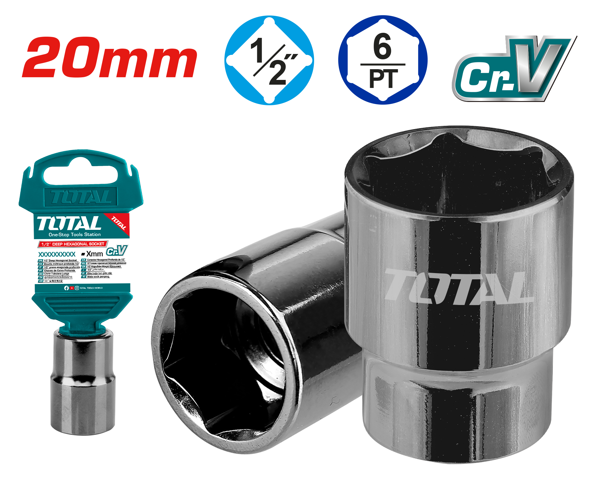 Total tools 1/2" Hexagonal socket 20 mm - THTST12201