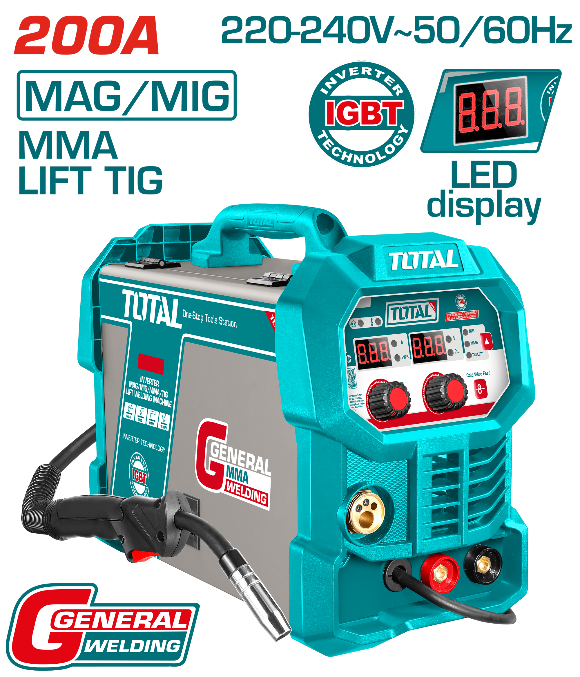 Total Tools 200A Inverter Welding Machine for MAG/MIG/MMA/TIG – TMGT20