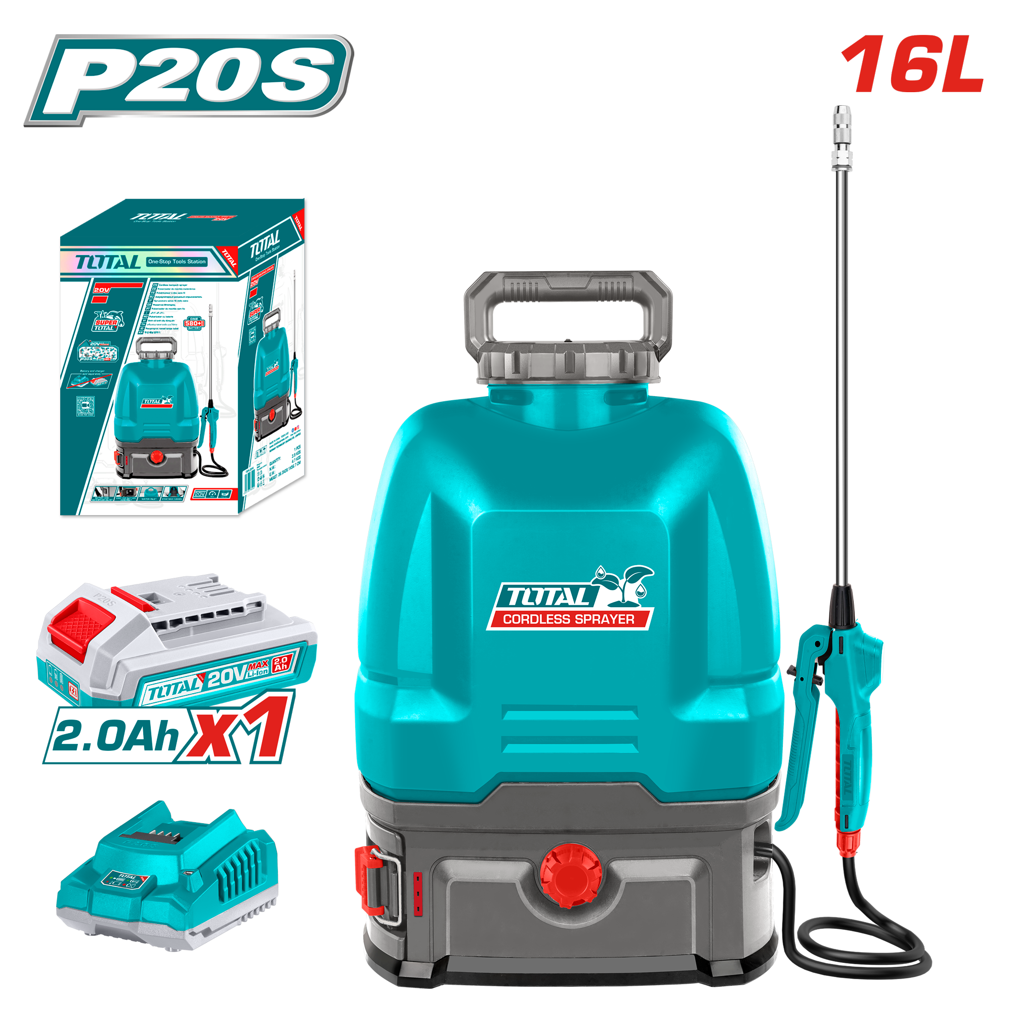 Total tools Cordless sprayer 16 ltr. 5 bar 20 volt + battery and charg