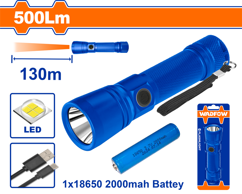 WADFOW Flashlight 350 lumens - with battery 1200 ah - WFL7508
