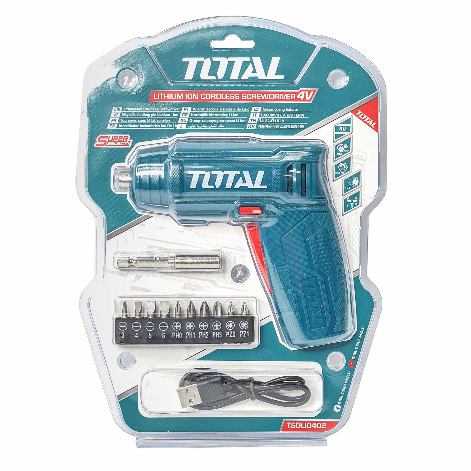 TOTAL TOOLS Lithium-Ion cordless screwdriver /4V / Max.torque:4NM - TS
